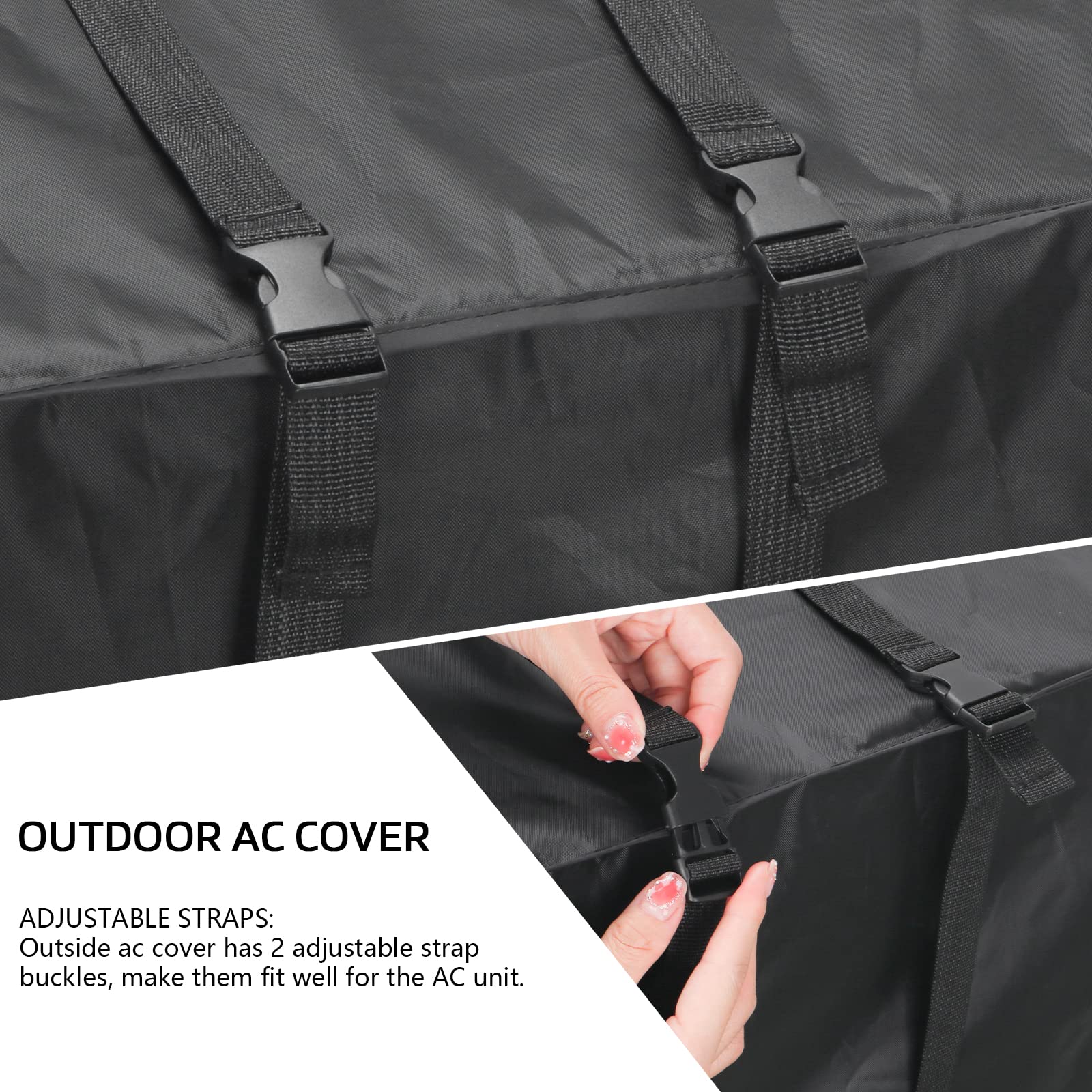 BEWAVE 2 Pack Indoor Outdoor Window Air Conditioner Cover Adjustable Window AC Unit Cover with Drawstring Double Insulation 25"x17"x3.5" for Inside Dust-Proof Waterproof 25.5”x20.5”x18” for Outside