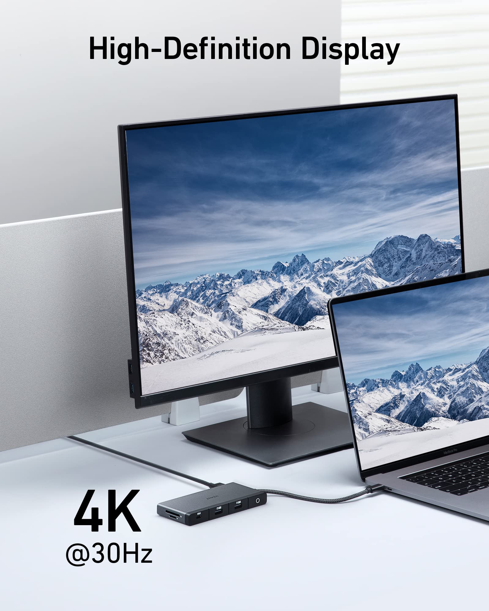 Anker USB C Hub, 552 USB-C Hub (9-in-1, 4K HDMI) with 100W Power Delivery, 4K@30Hz HDMI, 4 USB-C and USB-A Data Ports, Ethernet and SD/microSD Card Slot & New Nylon USB C to USB C Cable 100W 10ft