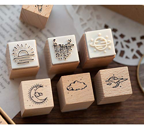Cliocoo 16pcs Moon&Star Wood Rubber Stamp Set M-26 (1-Moon Star)