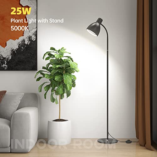 Bstrip Grow Light with Stand, 5000K Full Spectrum Plant Light for Indoor Plants, 25W LED Grow Light for Plants, Floor Grow Lamp with On/Off Switch, 59" H Stand with Adjustable Angle Light Bulb