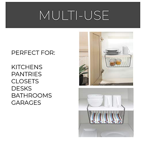 Smart Design Undershelf Storage Basket - Small - Snug Fit Arms - Steel Metal Wire - Rust Resistant - Under Shelves, Cabinet, Pantry, and Shelf Organization - 12 x 5.5 Inch - Charcoal Gray