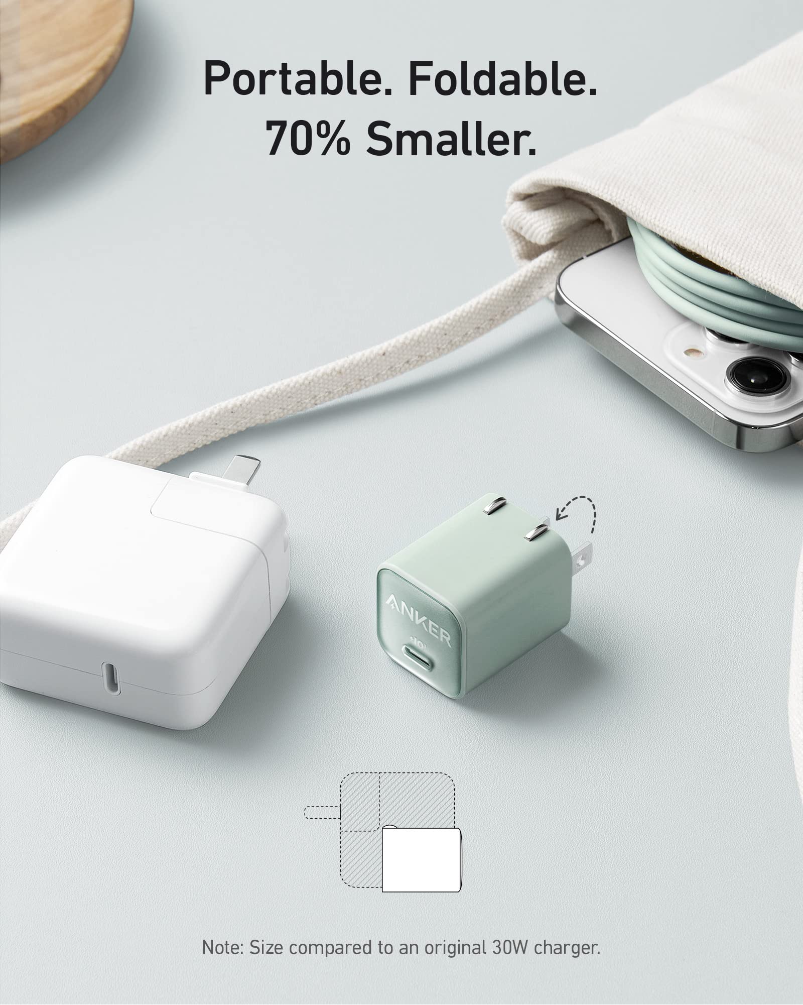 Anker USB-C to Lightning Cable, Anker 541 Bio-Nylon Cable (6ft), MFi Certified, Bio-Based Fast Charging Cable & Anker USB C GaN Charger 30W, 511 Charger (Nano 3), Foldable PPS Fast Charger(Green)