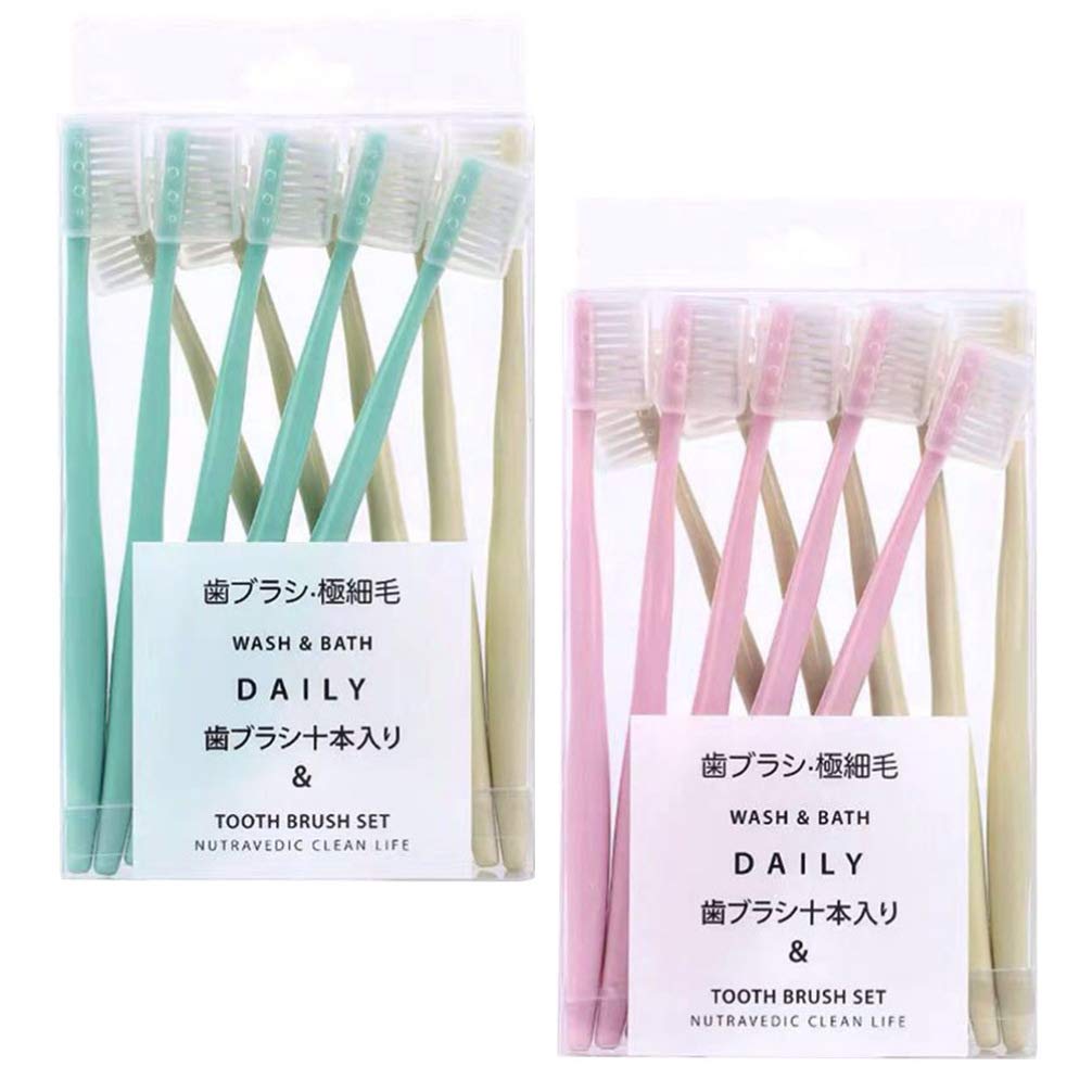 Healifty Long Handle Toothbrush 20pcs Ultra Soft Toothbrushes with Head Cover Manual Small Head Toothbrushes for Home Travel Hotel (Green Pink) Extra Soft Toothbrush