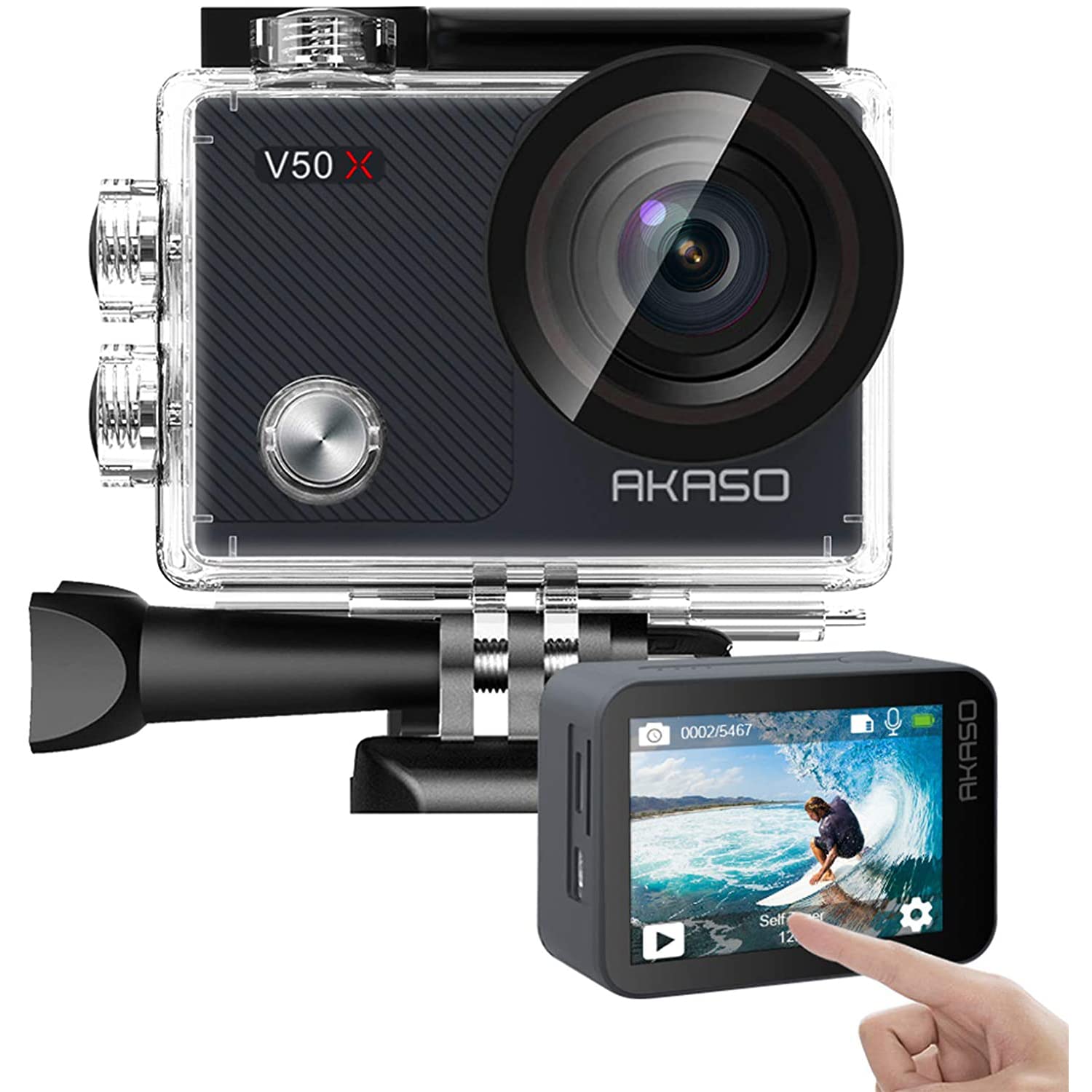 AKASO V50X Native 4K30fps WiFi Action Camera with EIS Touch Screen Bundle with Lexar 32GB Memory Card 7-in-1 Action Camera Accessory Kit