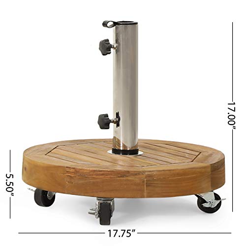 Christopher Knight Home 314641 Ralph Outdoor Umbrella Base, 17.75" D x 17.75" W x 17.00" H, Teak + Stainless Steel