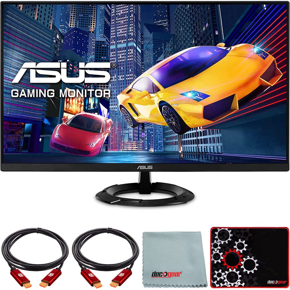 ASUS VZ279HEG1R 27 inch Gaming Monitor Full HD (1920x1080) IPS 75Hz with FreeSync Bundle with Deco Gear HDMI Cable 2 Pack + Gamer Surface Mousepad + Screen Cloth