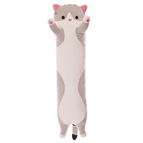 Cute SEENEEY Cat Pillow: Soft 50cm Cartoon Stuffed Animal Toy for Kids & Girls (Long Grey Cat)