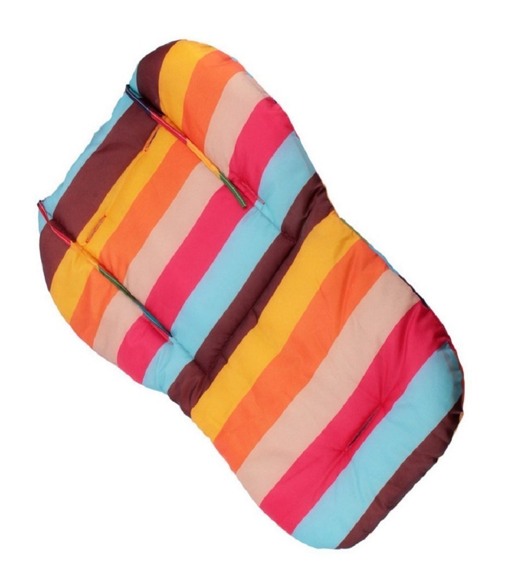 Twoworld Baby High Chair Seat Cushion Liner Mat Pad Cover Rainbow Striped Water Resistant and High Chair Straps (5 Point Harness) 1 Suit
