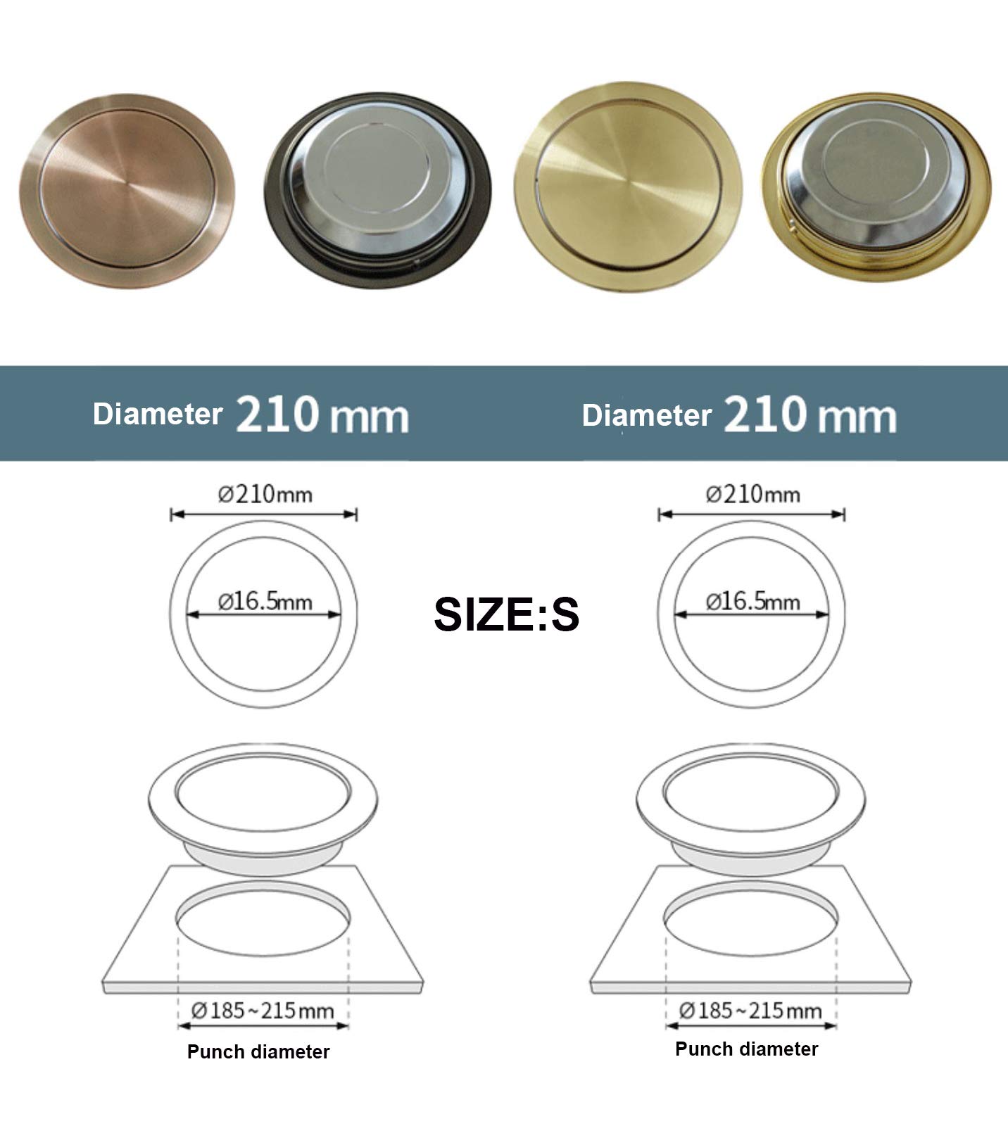 Built-in Countertop Trash Bin Waste Lid Balance Flap Cover- Stainless Steel Kitchen Garbage Can Grommet Recessed Trash Can Lid