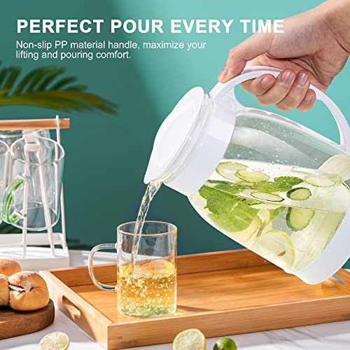 Glass Pitcher - HIHUOS 68oz Water Pitcher with Lid and Spout - Refined Beverage Pitcher with Handle for Easy Cleaning, Glass Jug for Water, Iced Tea, Juice, Lemonade