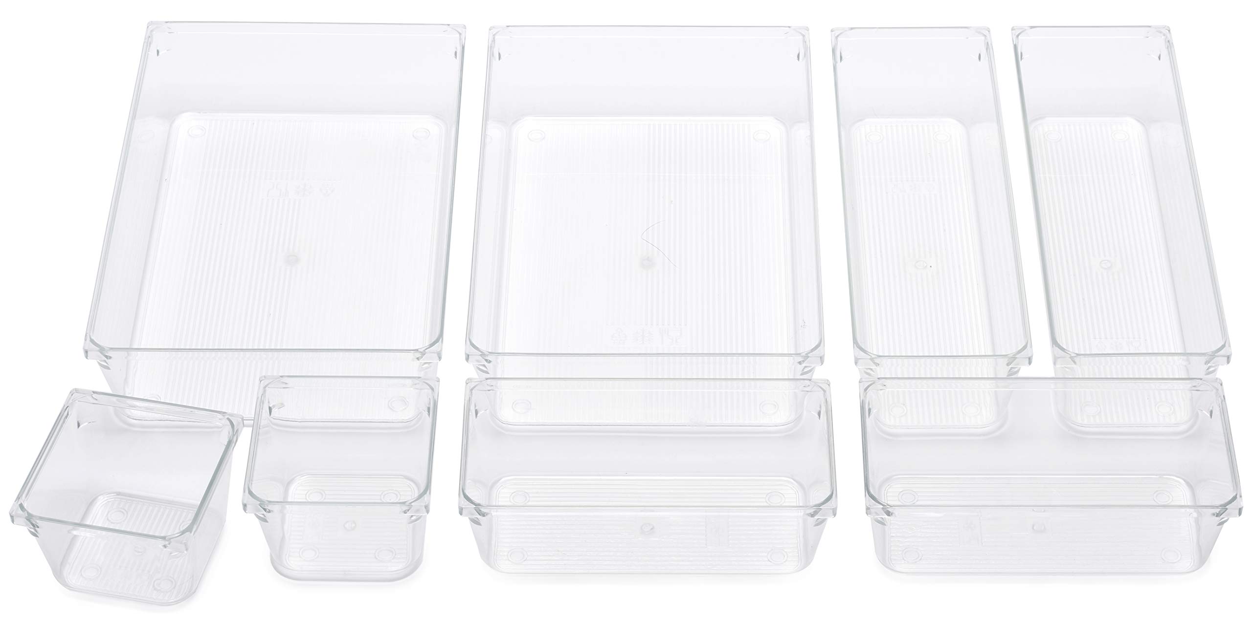 Clear Drawer Organizer - Easily Organize and Customize the Layout of Drawers. Great for Office Desk, Utensils, Cosmetics and Makeup. (8-Piece Set)