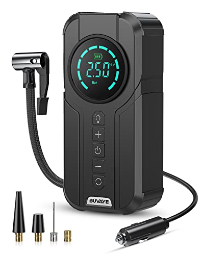 BUVAYE Tire Inflator Portable Air Compressor, 150PSI Fast Tire Inflator & Cordless, Portable Air Compressor For Car Tires, Motorcycles, Bikes, Balls, Air Pump For Car Tires
