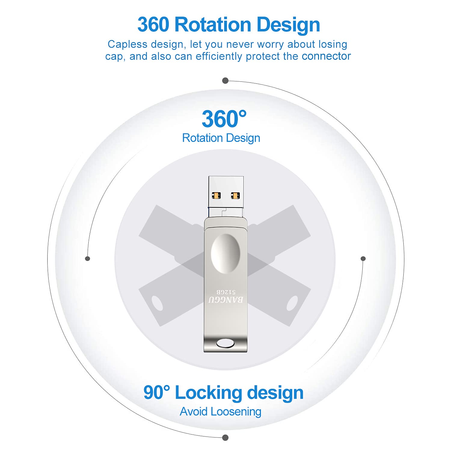 BANGGU Flash Drive 512GB, USB Memory Stick External Storage Thumb Drive Compatible with Phone, Pad, Android, PC and More Devices (Silver)