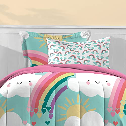 dream FACTORY Kids 5-Piece Complete Bed Set Easy-Wash Super Soft Microfiber Comforter Bedding, Twin, Teal Rainbow Flare, (2D872501TE)