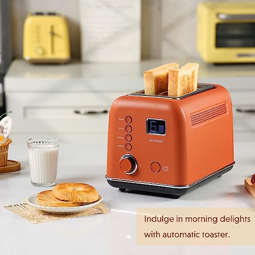 BUYDEEM DT730 Motorized Toaster, 2-Slice Smart Digital Leverless Toaster with LCD Countdown Timer, 9-Shade Settings for Toast, Bagels, Waffles, Muffins