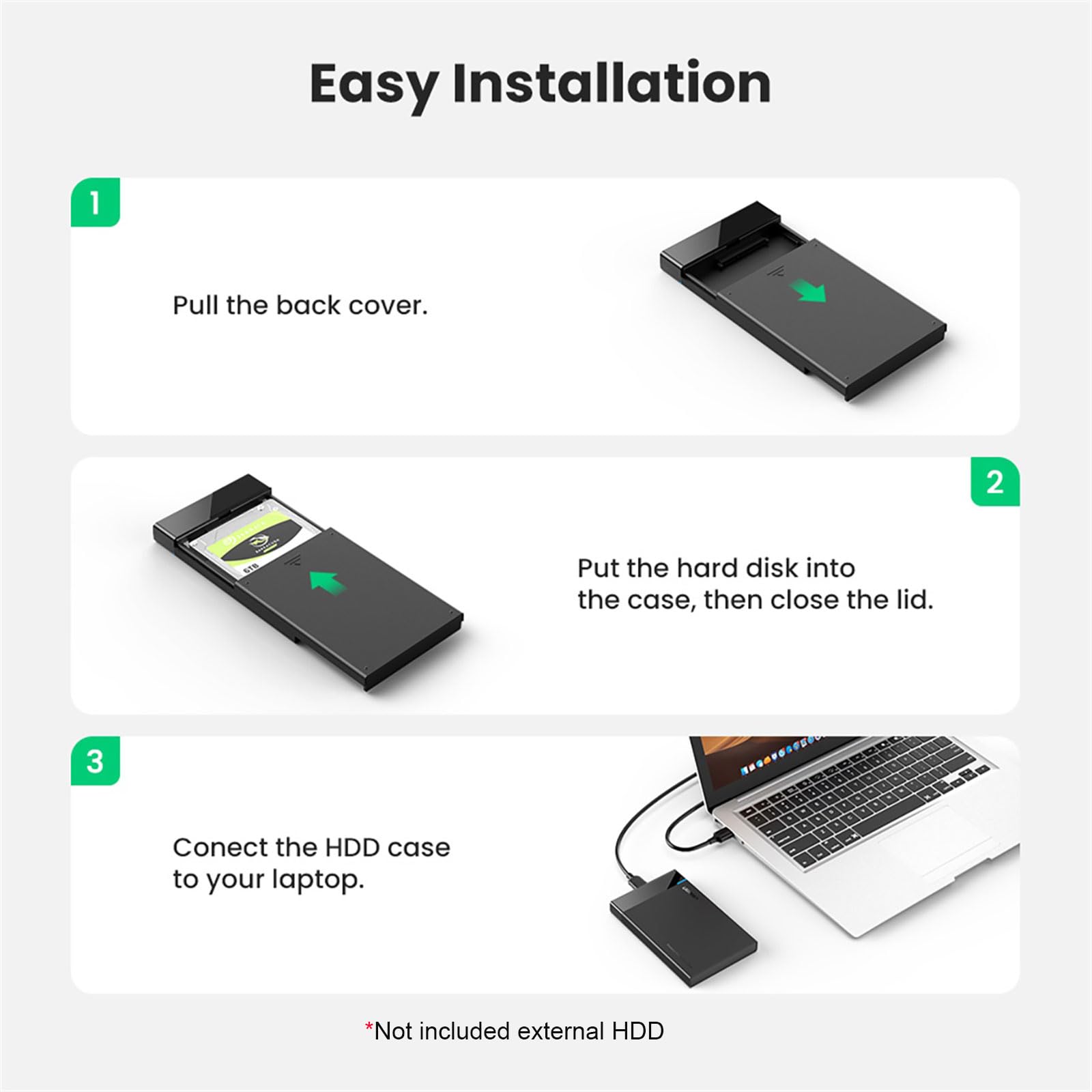 UGREEN 2.5" Hard Drive Enclosure USB 3.0 to SATA III Adapter Supports 2.5 Inch SSD & HDD 9.5mm 7mm External Hard Drive Enclosure with UASP Compatible with WD Seagate Toshiba Samsung Hitachi - Black