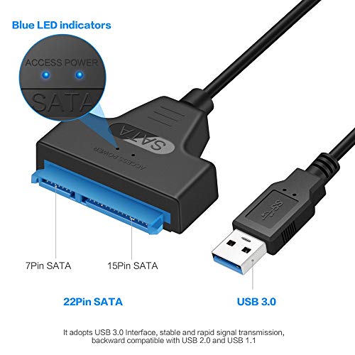 EYOOLD SATA to USB 3.0 Adapter Cable for 2.5 inch Hard Drive HDD/SSD Data Transfer, External Hard Drive Converter Support UASP (Black)