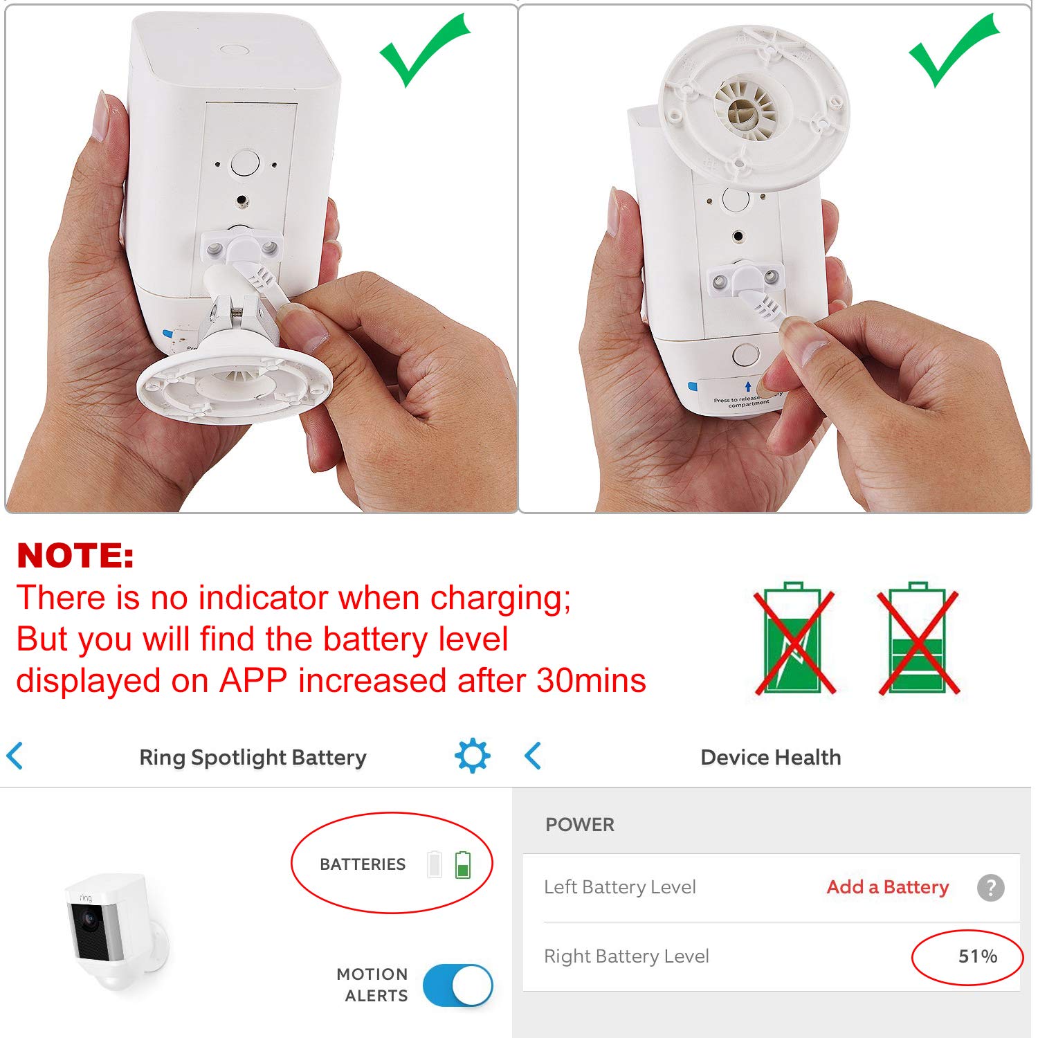 Power Adapter for Ring Spotlight Cam Battery, with 25Ft/7.5m Weatherproof Outdoor Cable to Continuously Charge Your Home Security Camera, No Need to Change The Batteries(White)