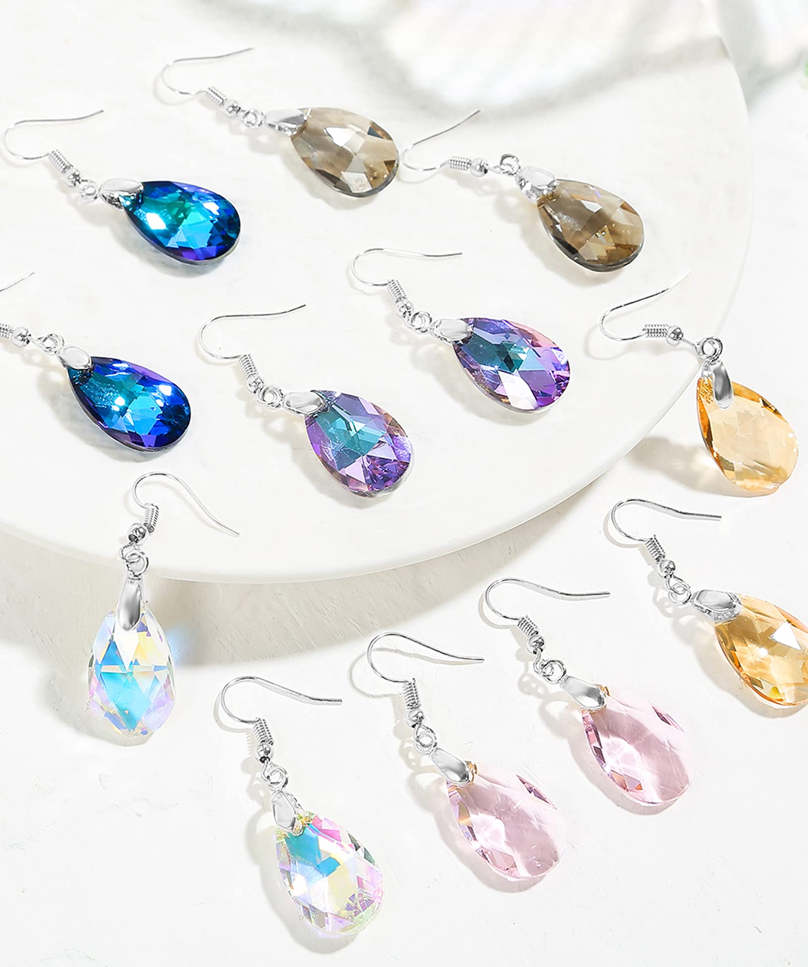 Akeoqi 6 Pairs Leverback Dangle Earrings Set Multi-color Tear Drop Cubic Zirconia Dangle Earrings For Women