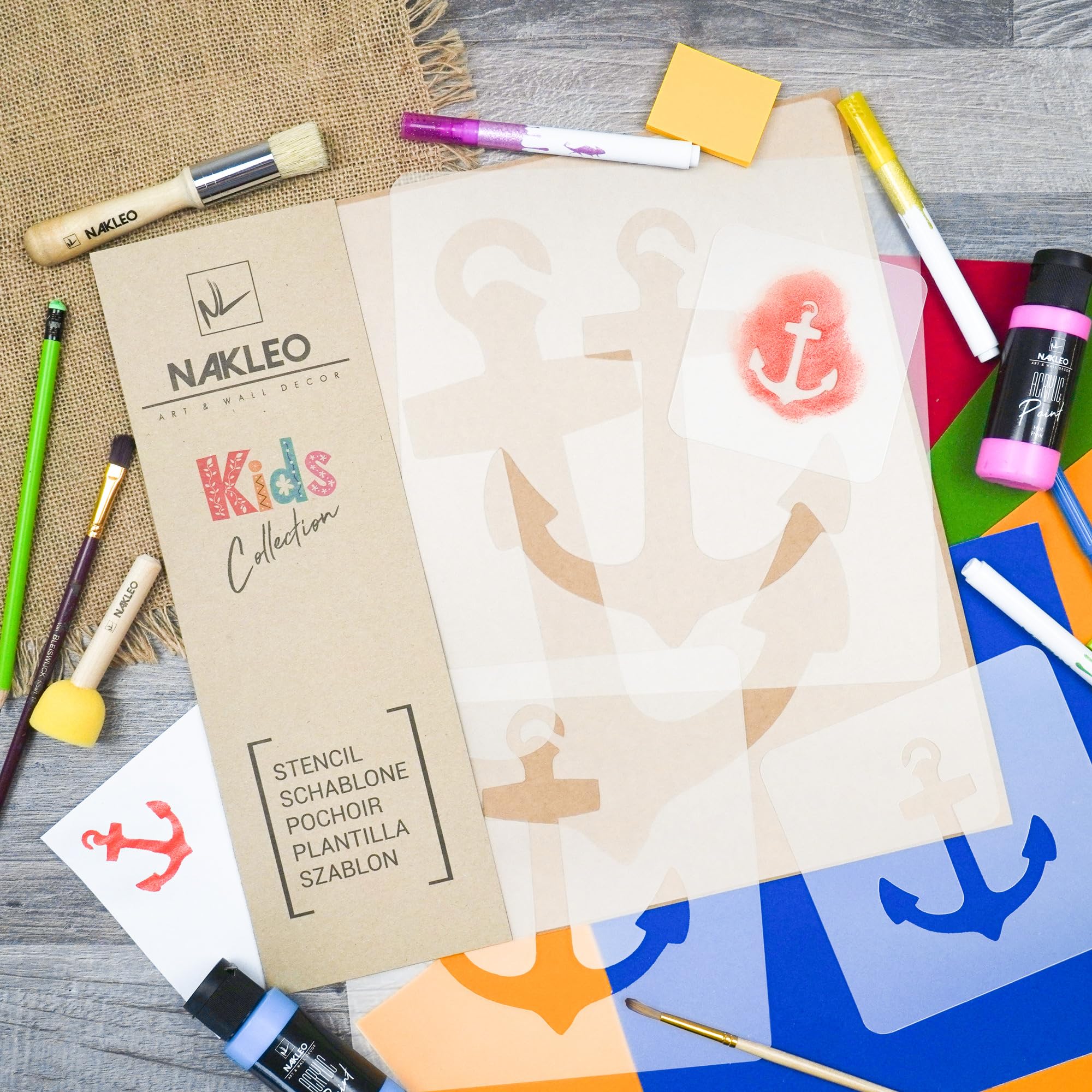 NAKLEO 5 pcs Reusable Plastic Stencils - Anchor Anker Seafaring - 13.4" to 3.5" - Pattern Children Kids Painting Template Room Decor - Craft DIY Wall Furniture