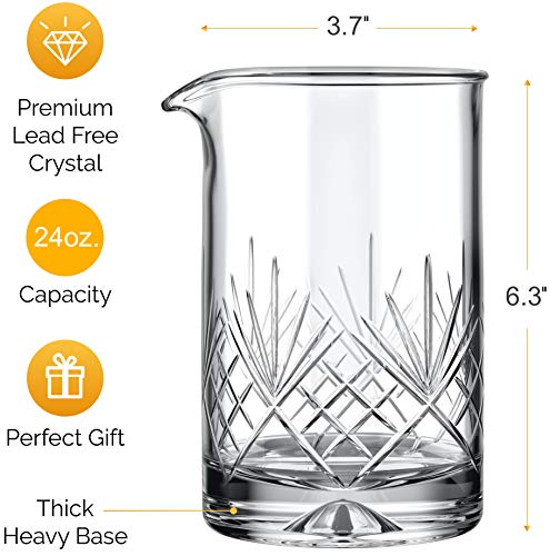 Mofado Crystal Cocktail Mixing Glass - 24oz 710ml - Thick and Sturdy Bottom, Durable - Premium Seamless Design - Professional Quality