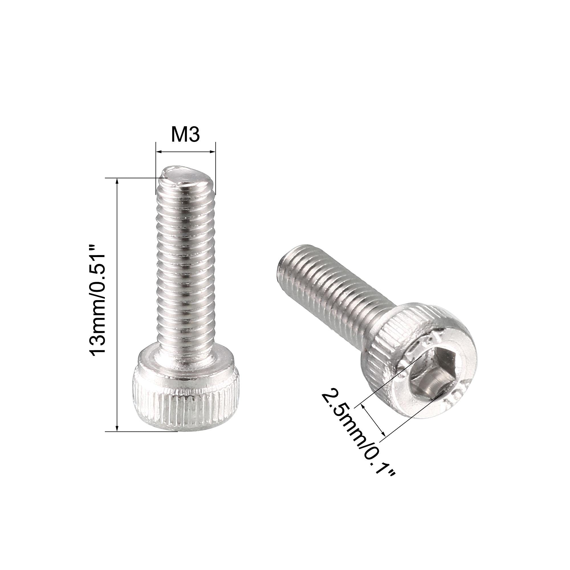 uxcell M3x10mm Thread 304 Stainless Steel Hex Socket Head Cap Screw Bolt DIN912 55pcs