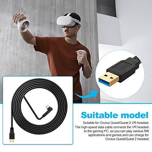 Dengofng 16FT with Fixing Clip VR Headset Accessories Black Link Cable for Oculus Quest 2