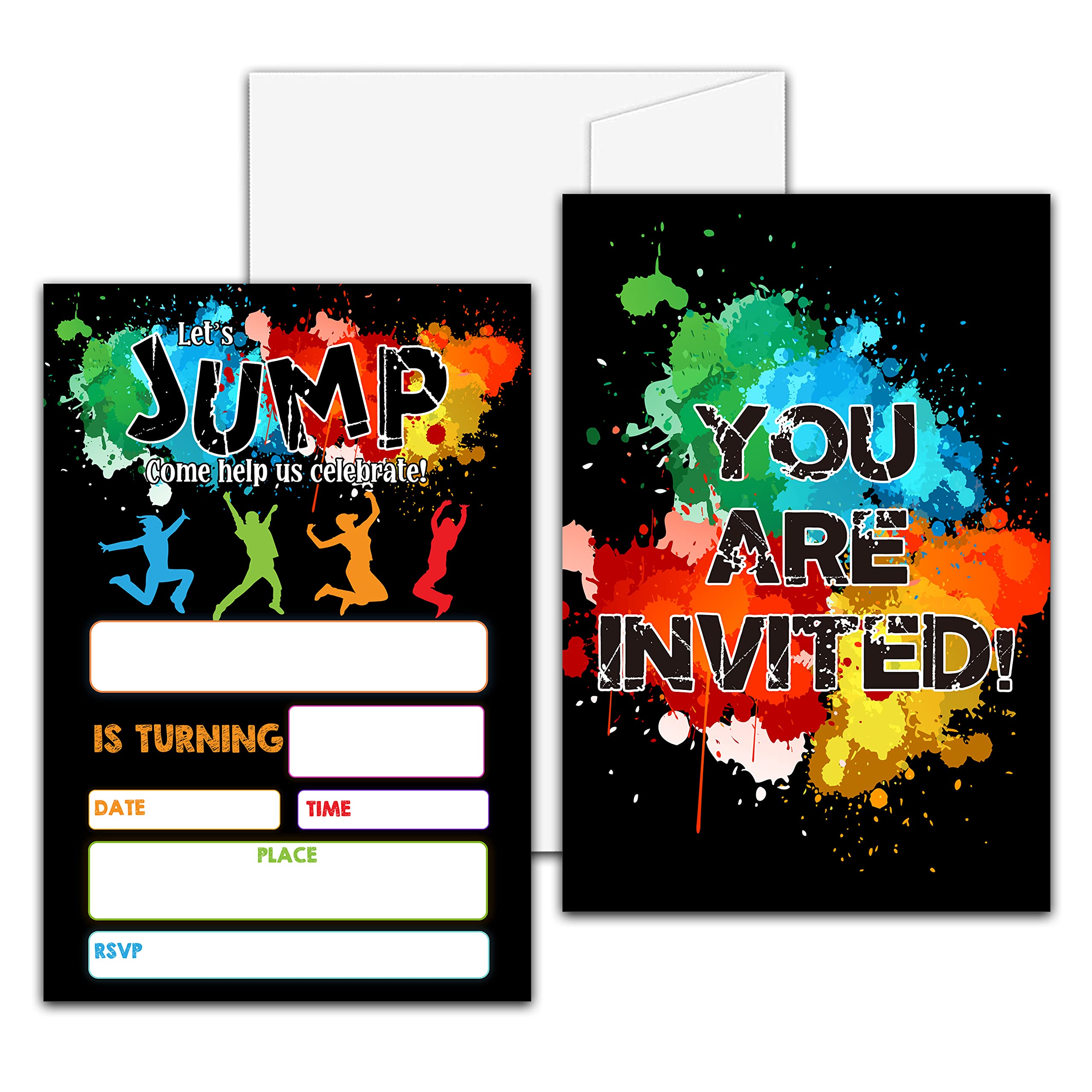 Trampoline Birthday Party Invitation, Bounce House Big Air Party Colorful Fill-In Invites For Friends, 20 Invitations With Envelopes(4" X 6")οΌPersonalized Party Favors Decorations And Supplies-19