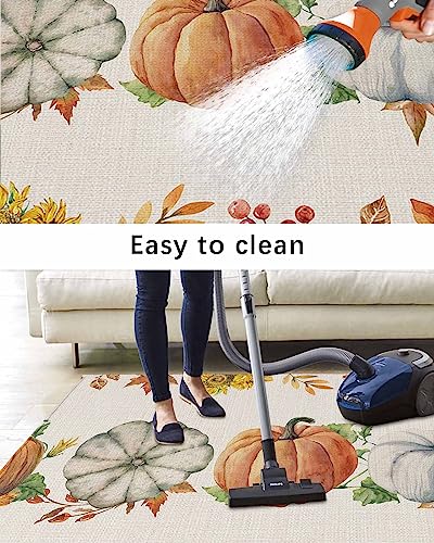 Fall Outdoor Patio Rugs Thanksgiving Pumpkin Sunflower Outdoor Area Rug Maple Leaf Non-Slip Backyard/Camping RV Rug/Deck/Porch Rug Front Door Floor Mat Carpet,6x9ft,