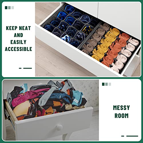Criusia 6 Pack Sock Underwear Organizer Dividers, 128 Cell Drawer Organizers Fabric Foldable Cabinet Closet Organizers and Storage Boxes for Storing Socks, Underwear, Ties (16+24+24 Cell)