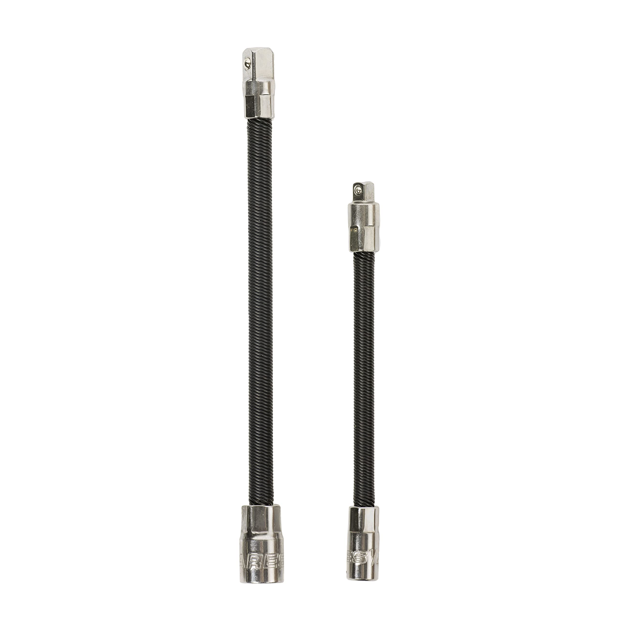 ARES 42071 – 2-Piece Flexible Socket Extension Set – 1/4-Inch and 3/8-Inch Drive Extensions – 6-Inch and 8-Inch Extensions with Flexible Shafts – Spring-Loaded Detent Balls to Prevent Slipping