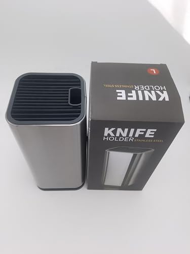 BOWONG Universal Knife Block, Stainless Steel Knife Holder Stand with Slots for Scissors and Sharpening Rod, Rectangular Knife Storage Stand Safe and Detachable for Easy Cleaning