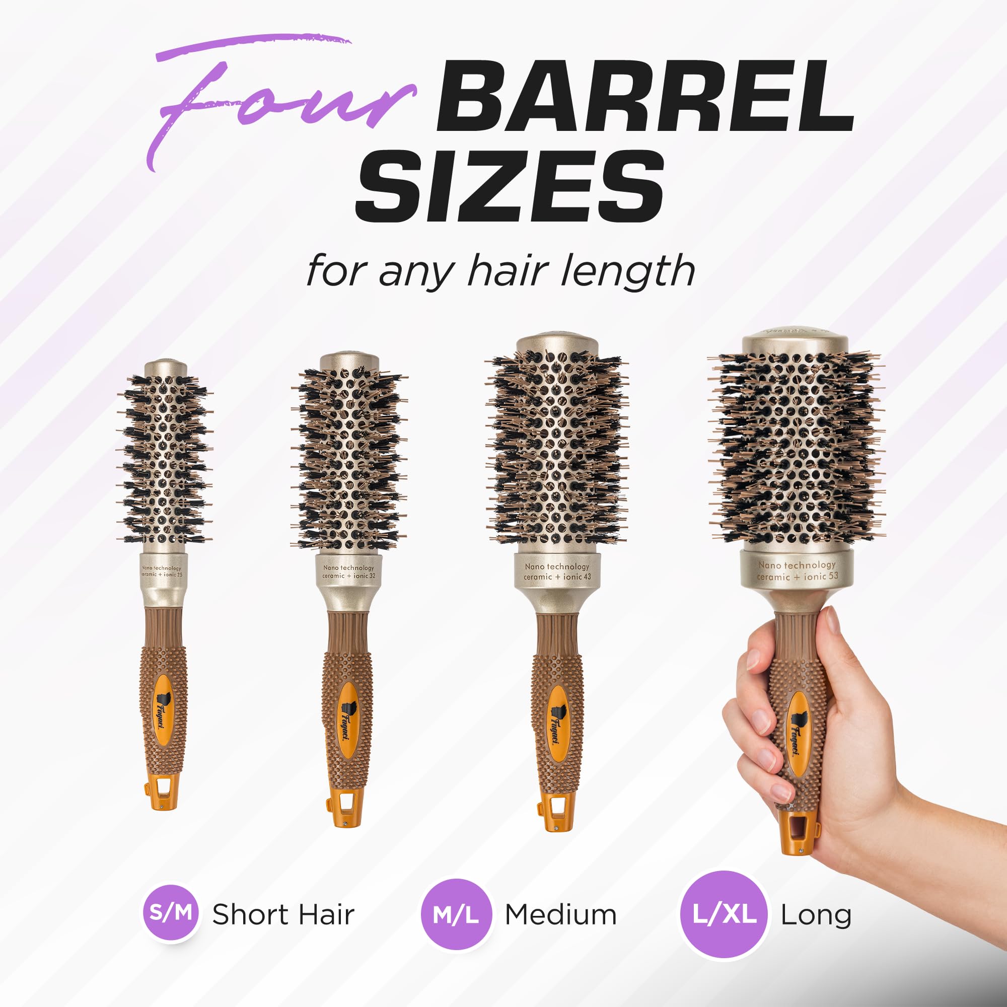 Fagaci Professional Large Round Brush with Natural Boar Bristles for Blow Drying, Nano Technology Ceramic+Ionic for Hair Styling, Volumizing and Healthy Hair - 4 Styling Clips Included
