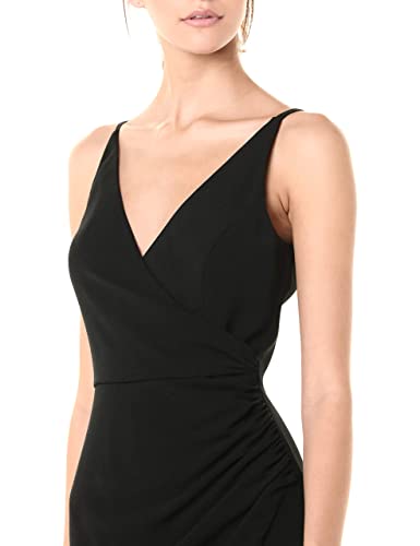 Dress the Population womens Jordan Plunging Drape Front Sleeveless Long Gown With Slit Dress, Black, Medium US