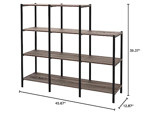 ClosetMaid Ladder Step Bookcase, 4 Tier, 5 Shelves, Display Shelf for Living Room or Office, Industrial Black Metal and Wood, Weathered Gray
