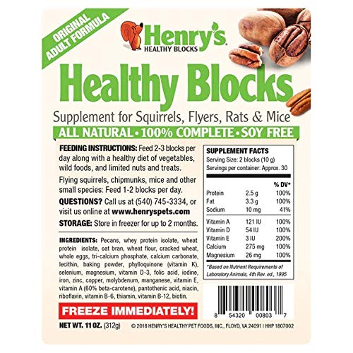 Henry's Healthy Blocks - Nutritionally Complete Food for Squirrels, Flying Squirrels, and Chipmunks, 11 Ounces