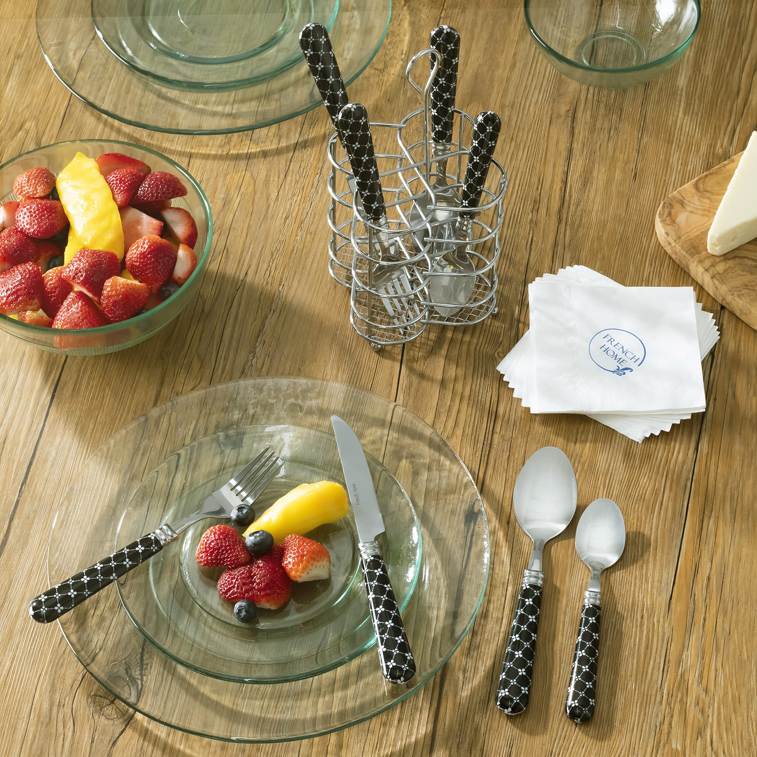 French Home Bistro 16-Piece Stainless Steel Flatware Set β Dinner Cutlery Set β Silverware Set Dishwasher Safe β Spoon & Fork And Knife Set β Modern Silverware Set For 4 (Red/White)