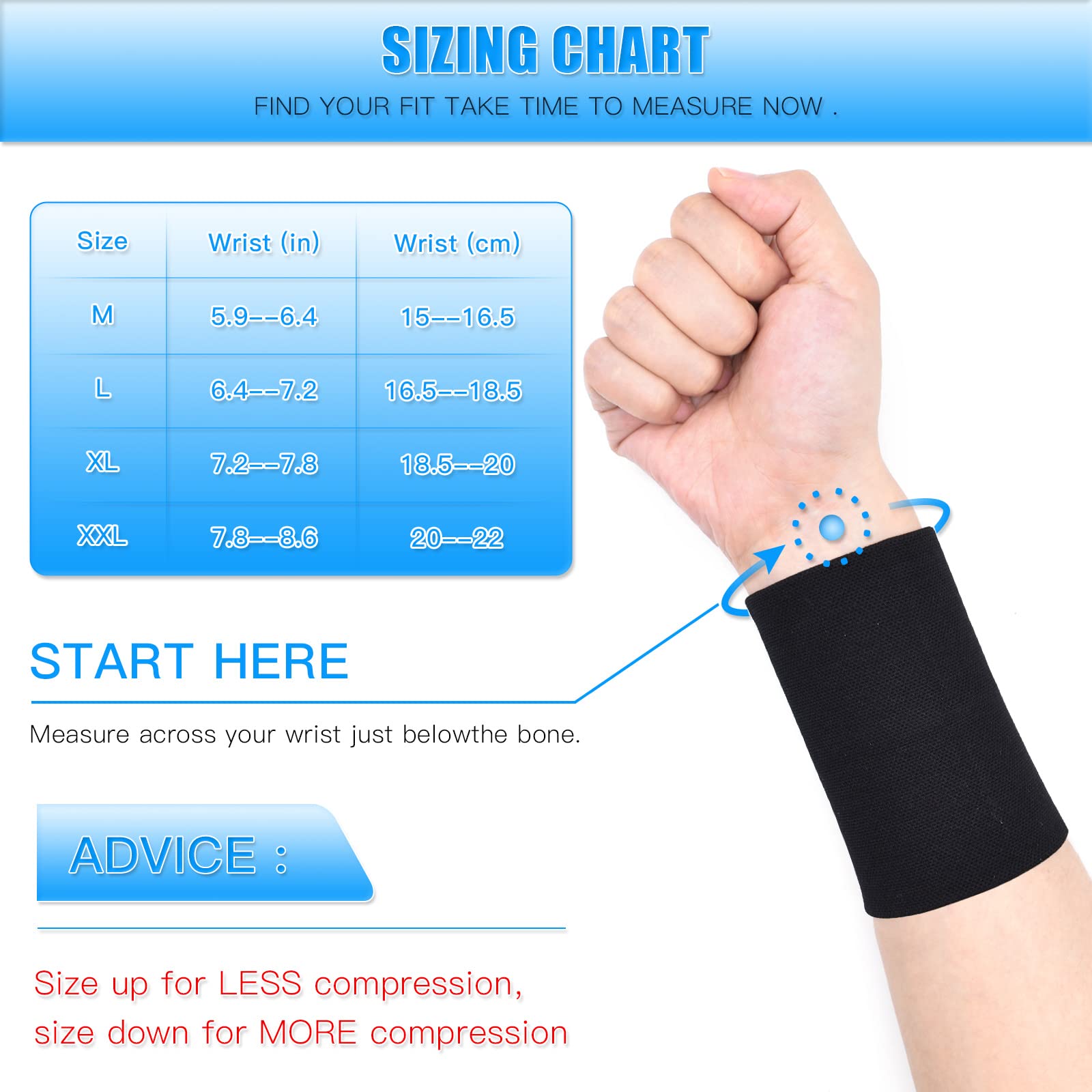 ATENTO 4 PCS Compression Wrist Sleeve | Compression Wrist Brace | Wrist Support Elastic Wristbands Sleeves | Improve and Recovery for Wrist Swelling, Soreness, Tendonitis, Carpal Tunnel and Sprained for Men and Women Sports (Medium, black)
