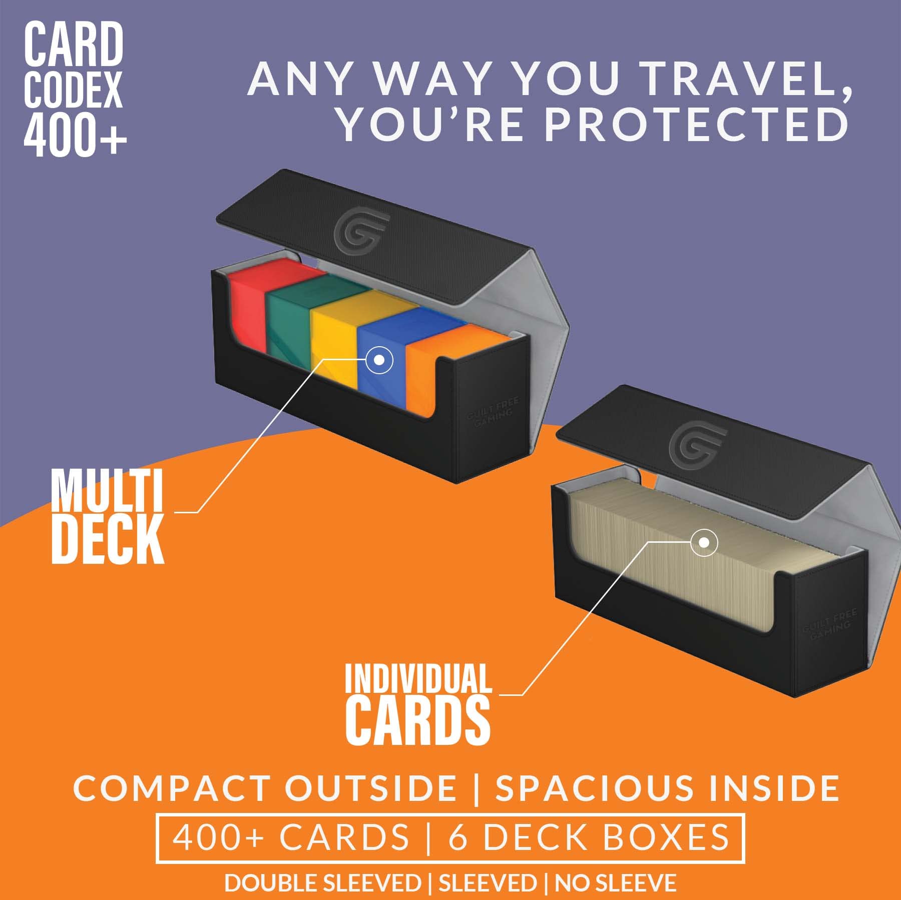 Guilt Free Gaming Card Codex 400+ | TCG Deck Storage - Holds Sleeved Cards, Deck Boxes, and More. Protection for your Collection