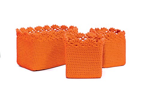 Heritage Lace Mode Crochet Rectangle Baskets with Crochet Edge, Orange, Set of 3