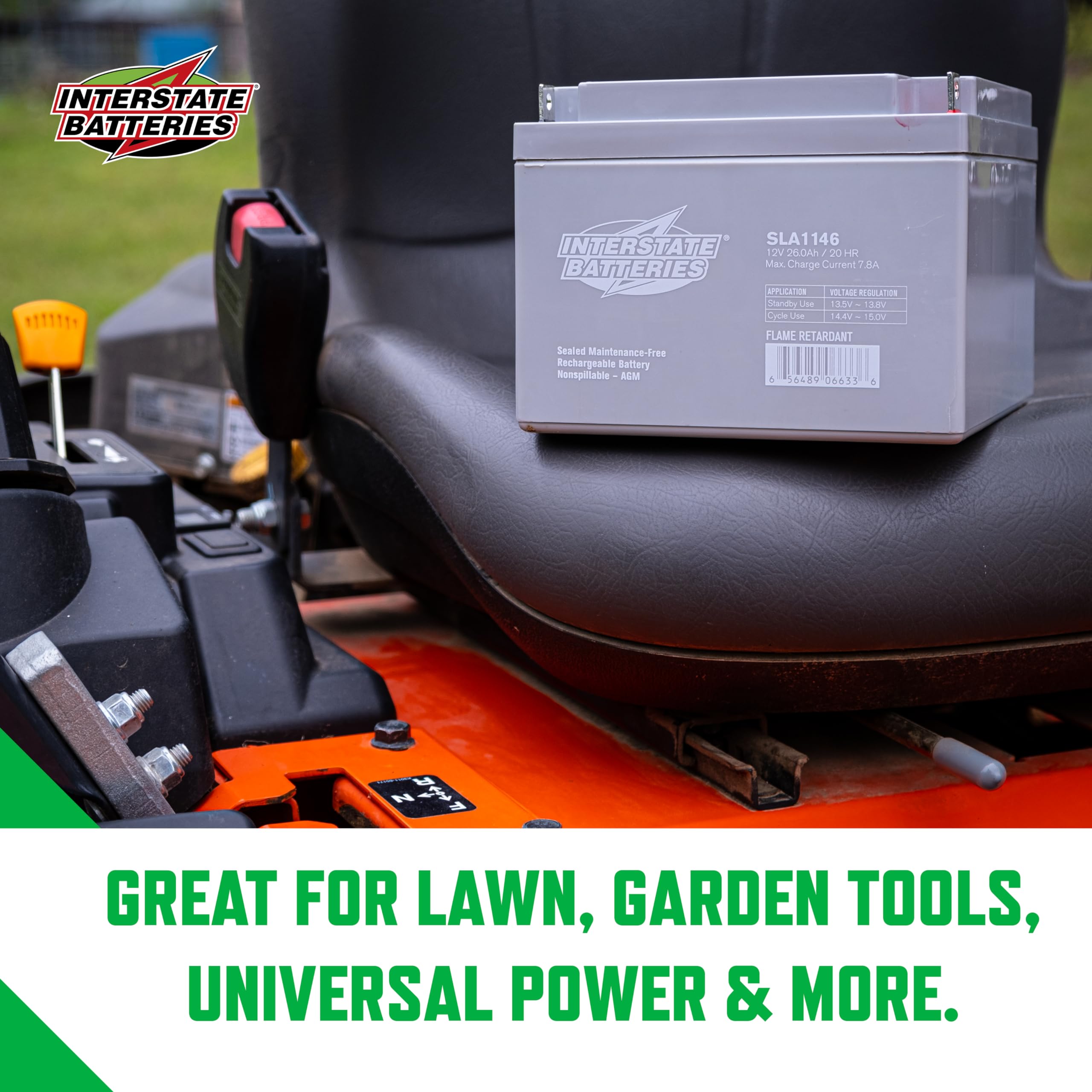 Interstate Batteries 12V 26Ah Battery (Nut & Bolt Terminal) SLA AGM VRLA Rechargeable Replacement for UPS Backup Power, Lawn & Garden, Solar (SLA1146)