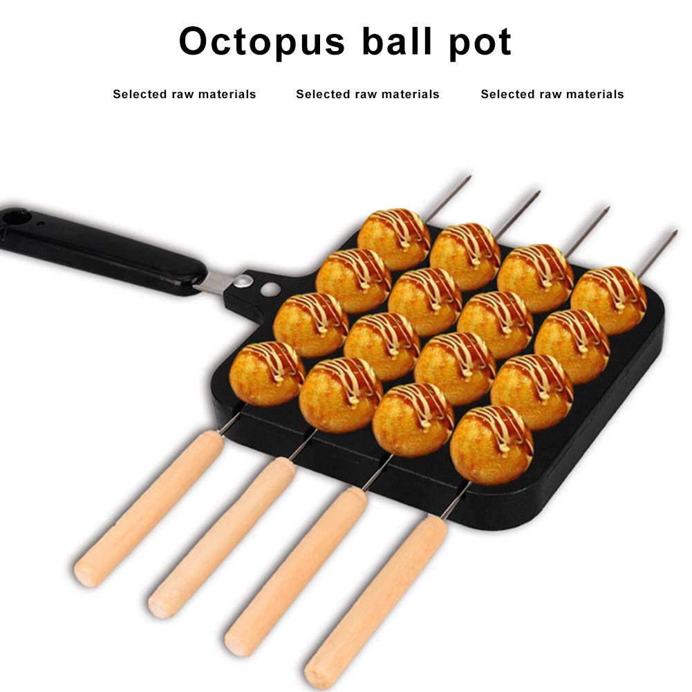 Takoyaki Grill Pan Plate, 16 Holes Stuffed-Pancake Pan Takoyaki Maker, Takoyaki Baking Mold Tray with 4 Baking Pins | Non Stick, Cooking Baking Mold Tool for Octopus Ball(black)