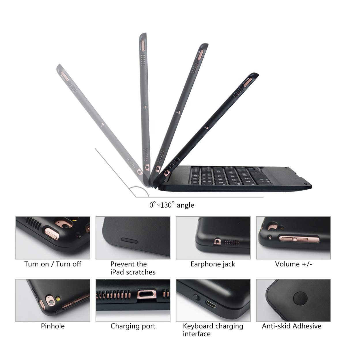 NOKBABO Keyboard Compatible with ipad 6th Generation, Compatible for ipad pro 9.7 inch,for ipad 5th Gen, for ipad Air 2 & 1 Keyboard, 130° Folio Hard Back Cover, Ultra Slim, Auto Wake/Sleep - Black
