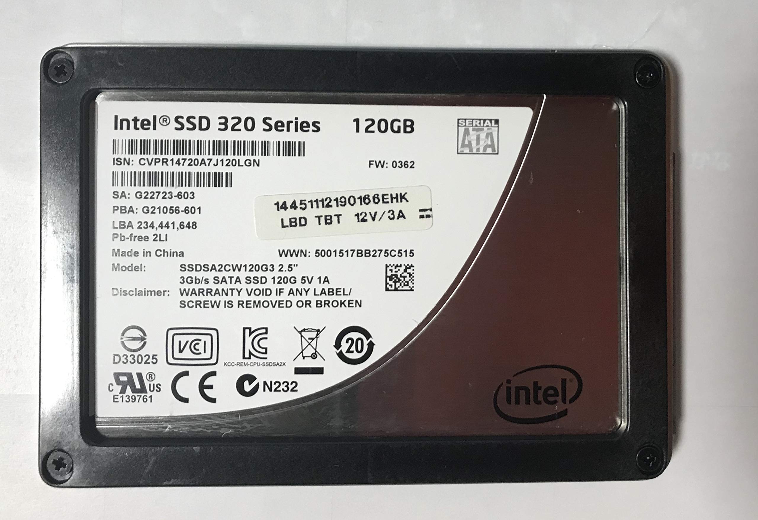 Intel 320 SSDSA2CW120G3 120 GB 2.5" Internal Solid State Drive - 1 Pack - Retail