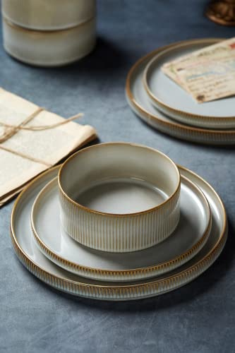 Famiware Dinnerware Sets, Plates and Bowls Set for 4, 12 Piece Dish Set, Cappuccino White