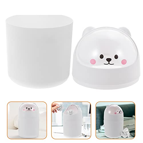 Cabilock 2pcs Desktop Bin Living Brush Room Bathroom Garbage Lid Vanity Bucket Rubbish Makeup Shape Wastebasket Can Waste Office Lovely Cartoon White for Small with Animal Desk Holder