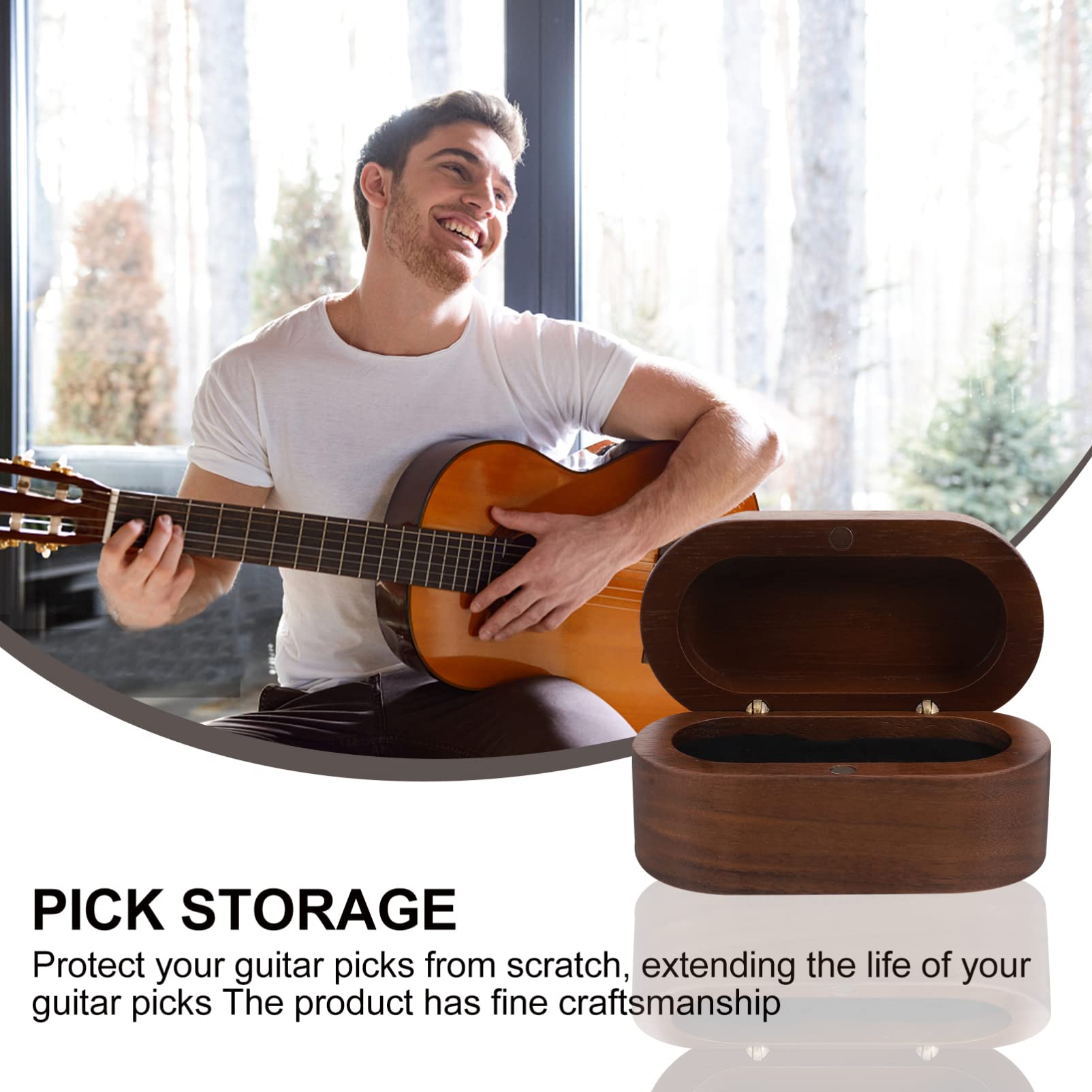 Guitar Display Case Guitar Pick Box Storage Wooden Guitar Picks Case Guitar Picks Holder Organizer Small Item Organizer for Bass Mandolin Banjo Ukulele Coffee Guitar Pick Case