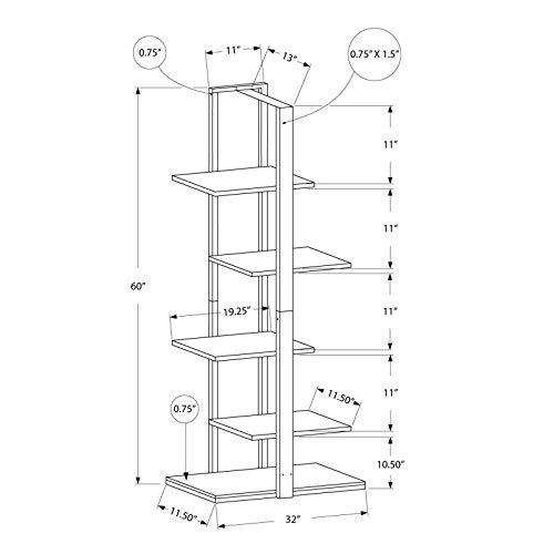Monarch Specialties I 7233 Bookshelf, Bookcase, Etagere, 5 Tier, 60" H, Office, Bedroom, Metal, Laminate, White, Grey, Contemporary, Modern