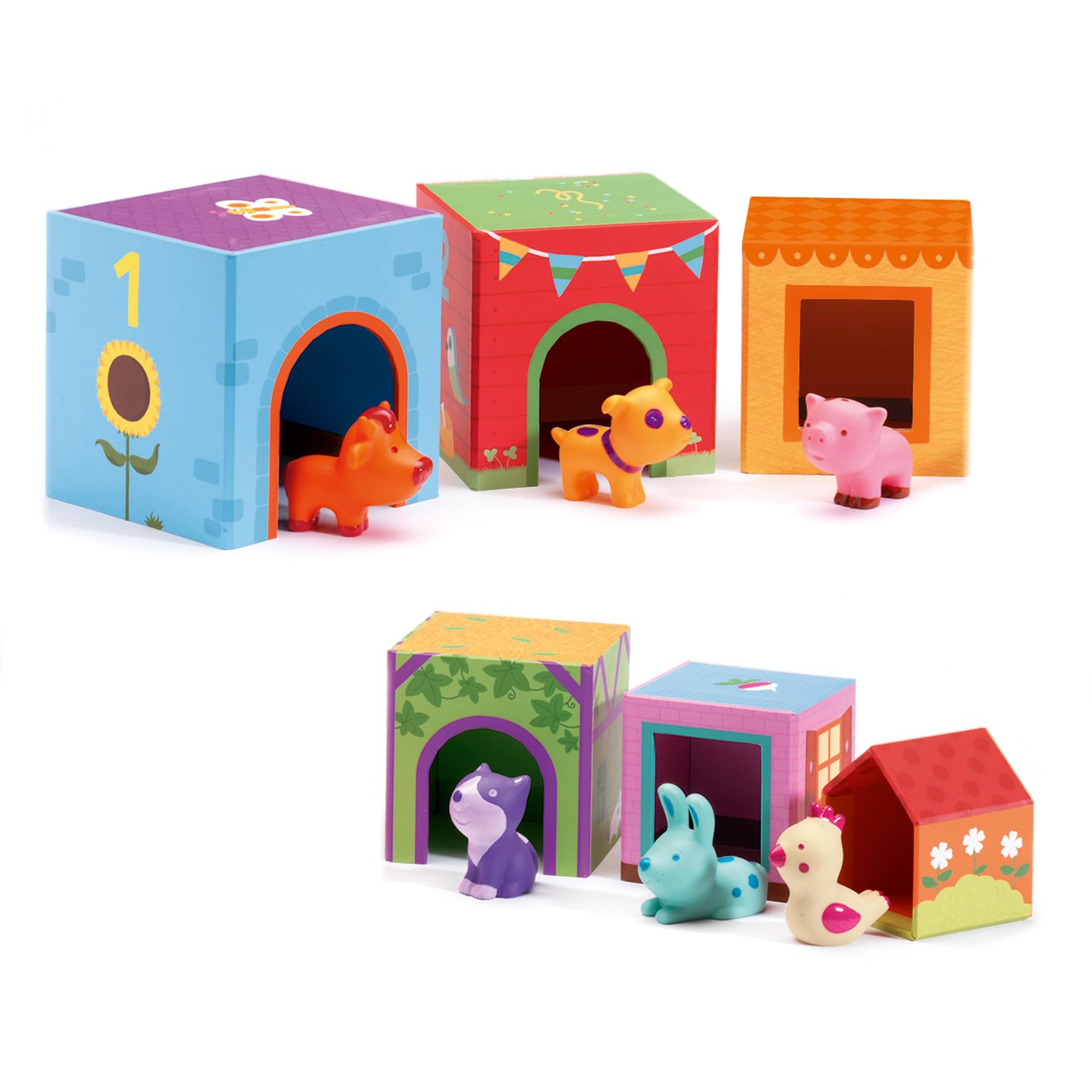 DJECO Topanifarm Blocks - Build a Farm, Wooden Blocks & Animal Toys for Home, School or Gifts - Fun & Creative for Family & Friends - Playful, Educational Toys for Preschool, Kids Months 18+
