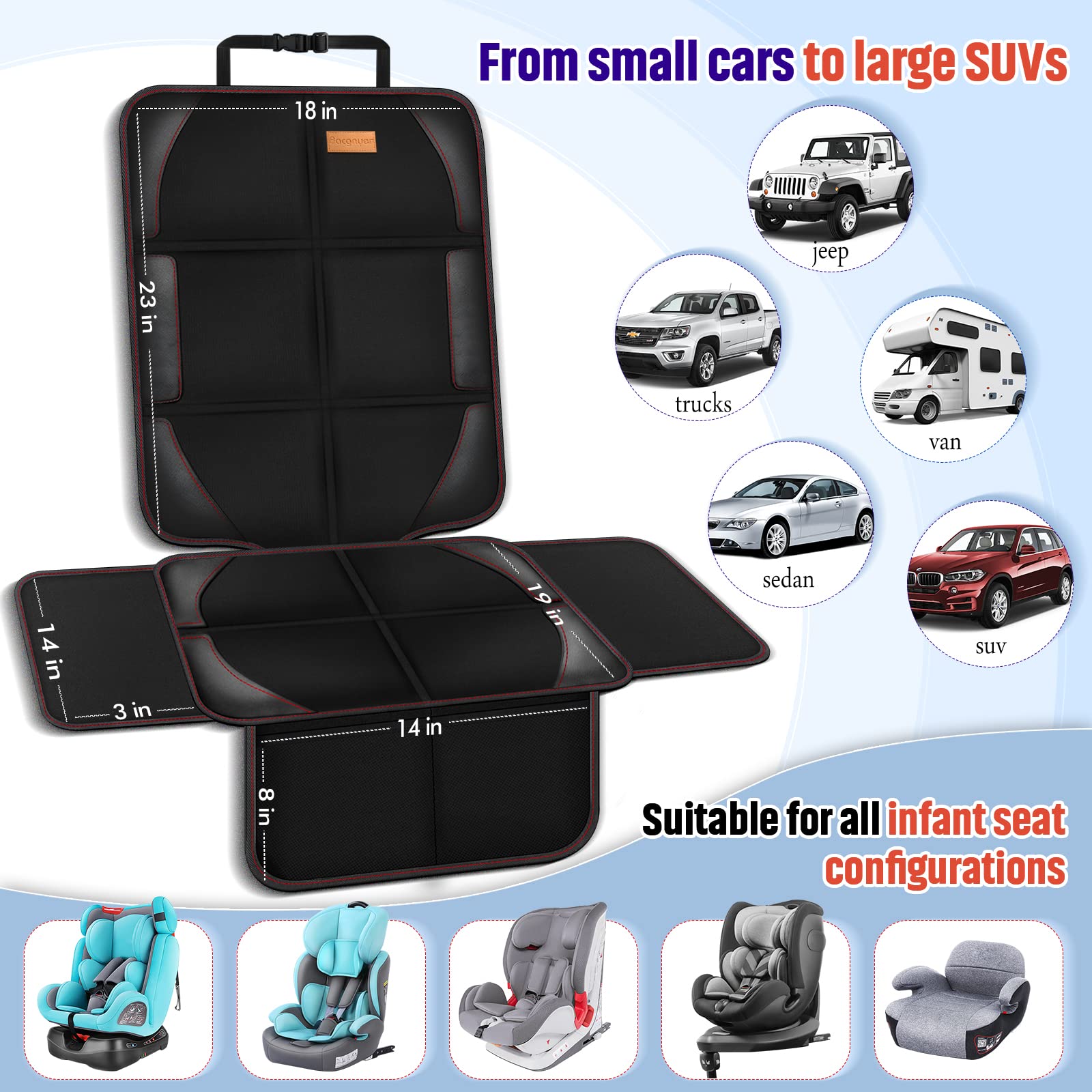 Car Seat Protector, 1 Pack, Thickest Padded 600D Fabric Padding, Waterproof, Durable, Anti Slip Backing, Child Seat Protection, Suitable for Babies, Toddlers, Children(Black 1)